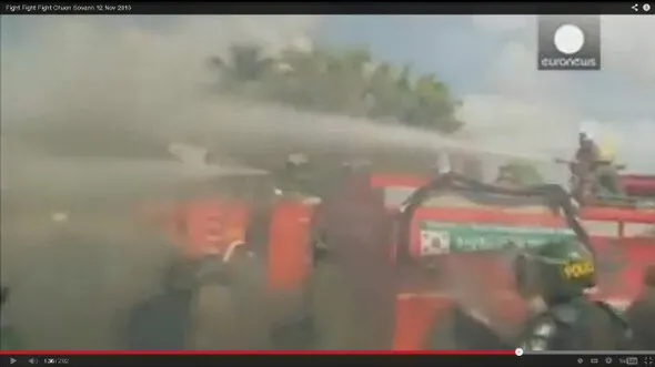 Busan fire truck used to suppress protestors in Cambodia