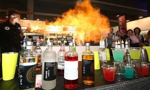 Cocktail expo with traditional Korean booze